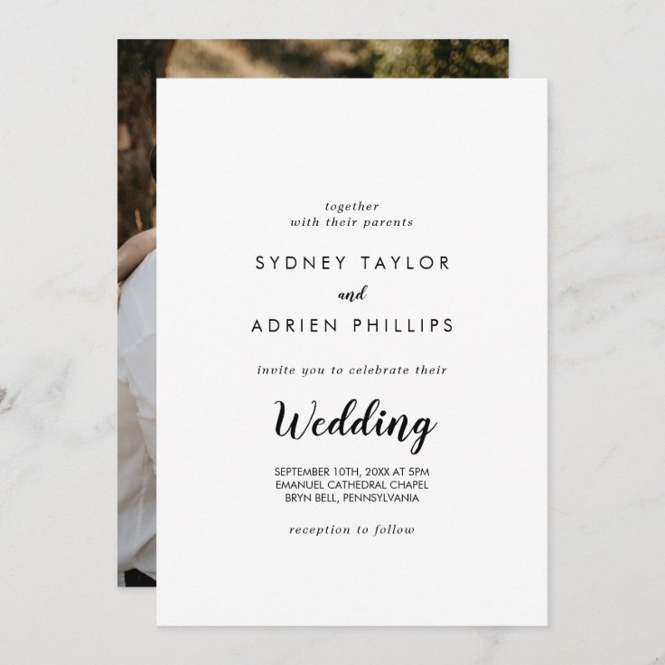 Simple Calligraphy Photo Informal Wedding Invitation | Zazzle