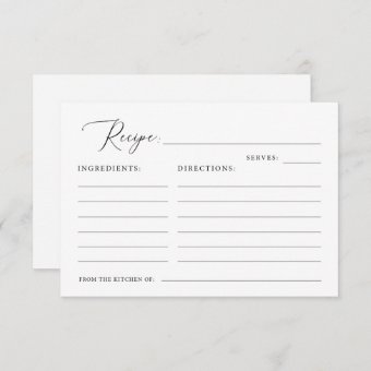 Simple Calligraphy Recipe Cards | Zazzle