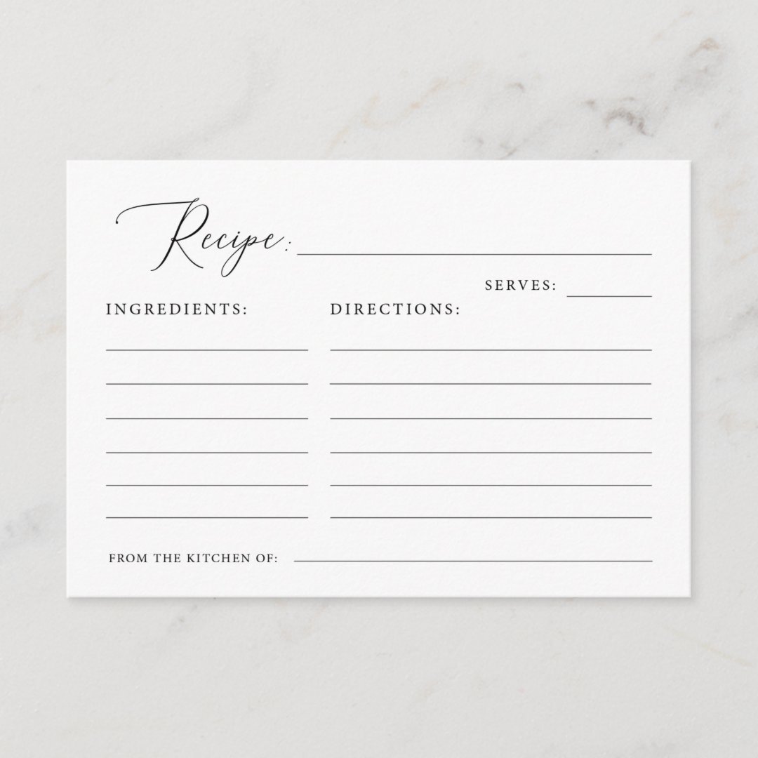 Simple Calligraphy Recipe Cards | Zazzle
