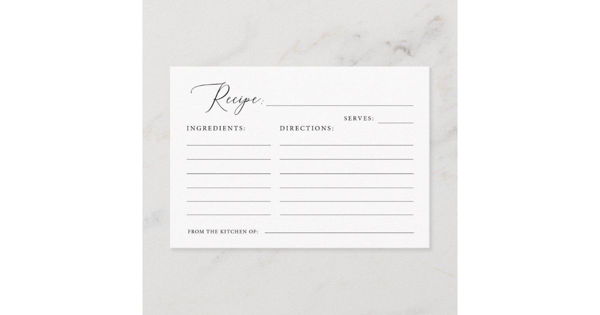 Simple Calligraphy Recipe Cards | Zazzle