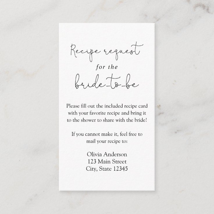Simple Calligraphy Recipe Request Enclosure Card | Zazzle