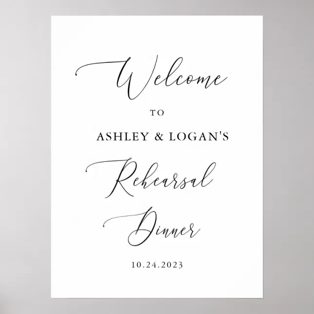 Simple Calligraphy Rehearsal Dinner Welcome Poster | Zazzle