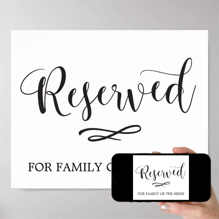 Simple Calligraphy Reserved Seating Wedding Sign | Zazzle