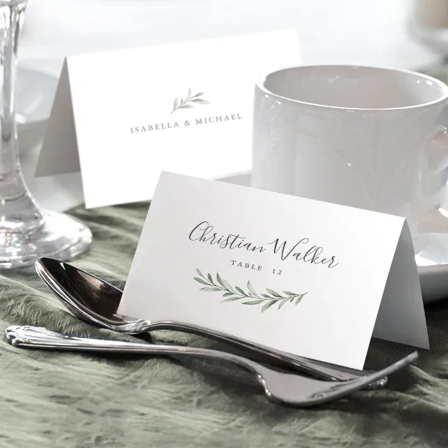 Simple calligraphy rustic greenery Place Card | Zazzle