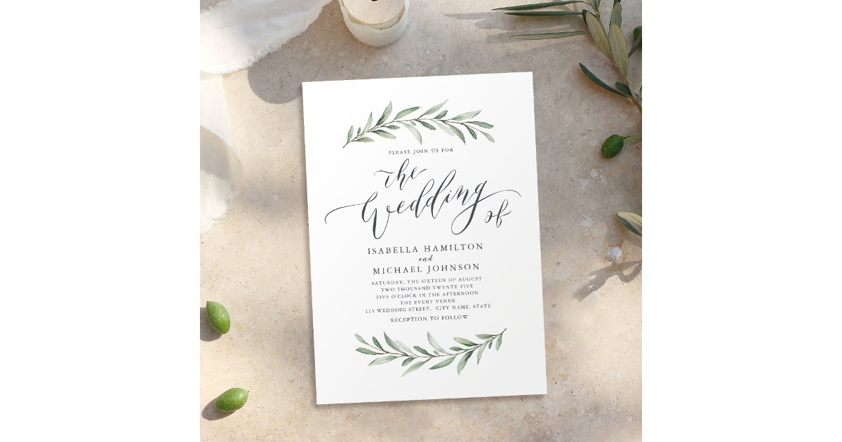 Simple calligraphy rustic greenery wedding invitation | Zazzle