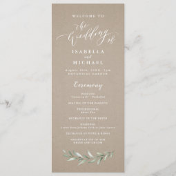 Simple calligraphy rustic greenery wedding program | Zazzle