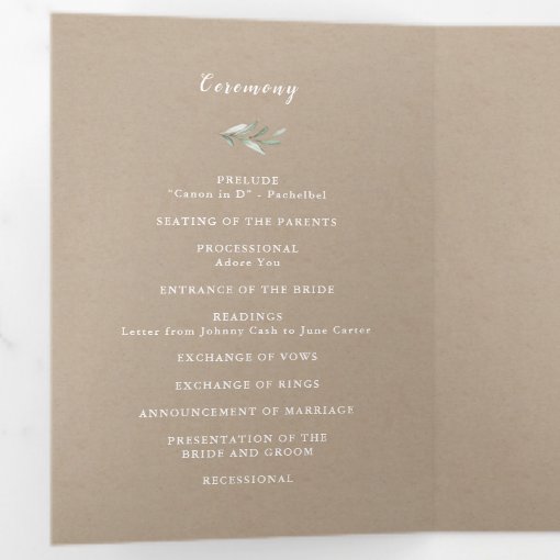 Simple calligraphy rustic greenery wedding program | Zazzle