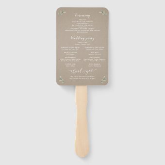 Simple calligraphy rustic greenery wedding program hand fan | Zazzle