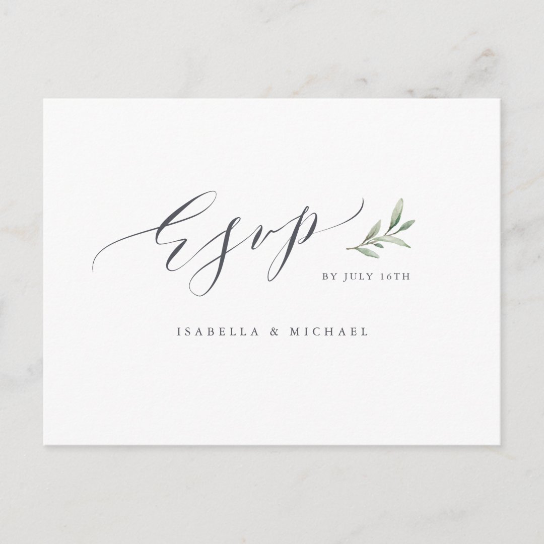 Simple calligraphy rustic greenery wedding RSVP Invitation Postcard ...