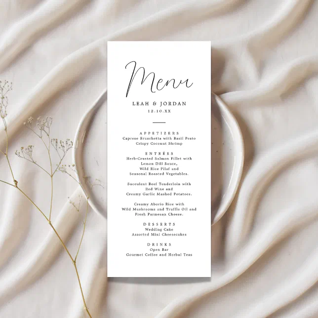 Simple Calligraphy Rustic Wedding Menu | Zazzle