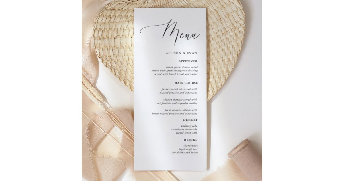 Simple Calligraphy Rustic Wedding Menus | Zazzle