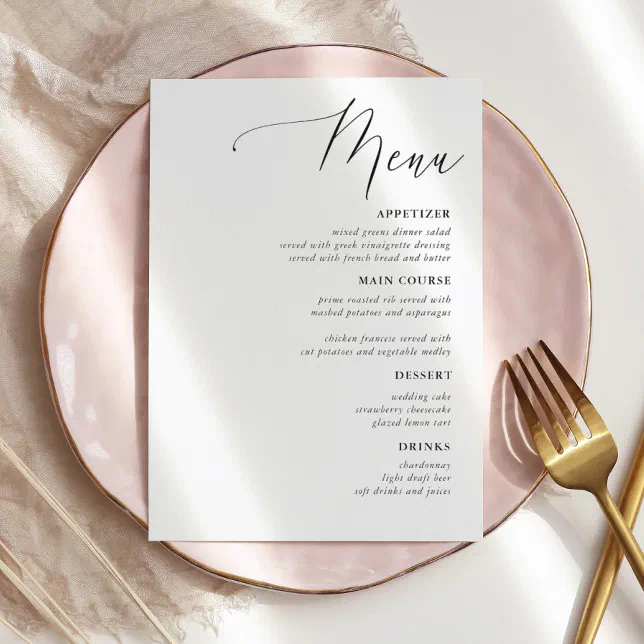 Simple Calligraphy Rustic Wedding Menus | Zazzle