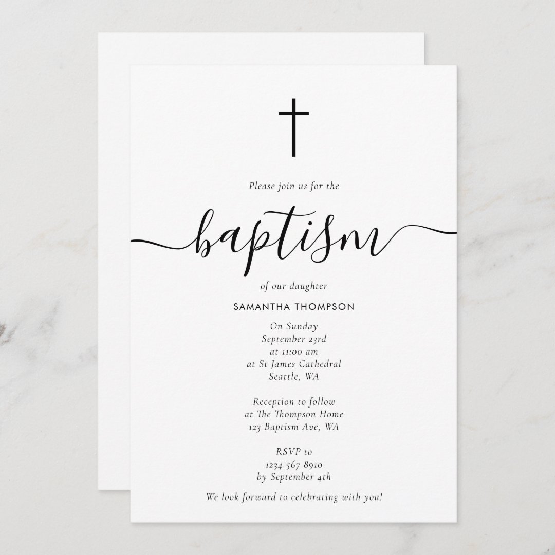 Simple Calligraphy Script Baptism Christening Invitation | Zazzle