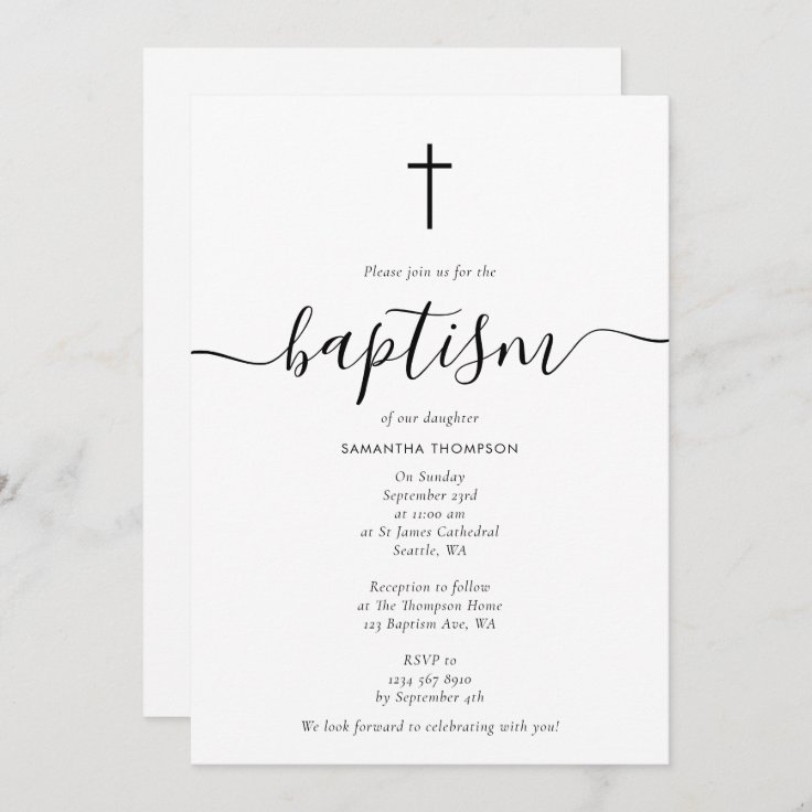 Simple Calligraphy Script Baptism Christening Invitation | Zazzle