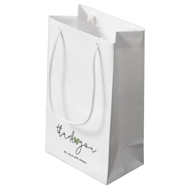 Simple Calligraphy Script Sage Green Heart Wedding Small Gift Bag | Zazzle