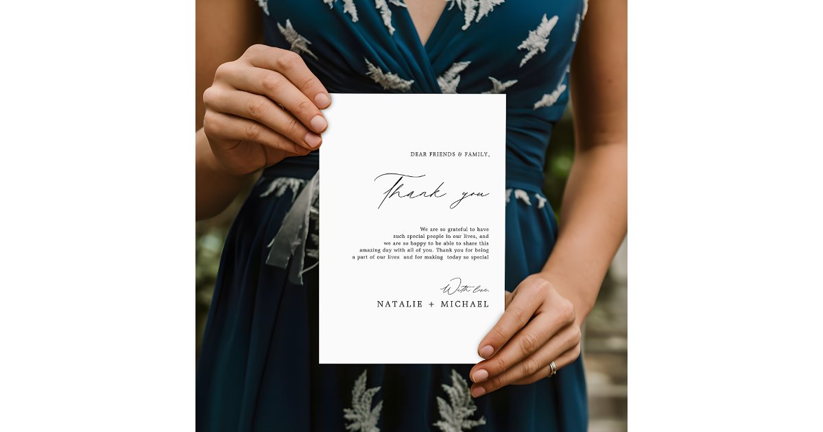 Simple Calligraphy Script Thank You Reception Card | Zazzle