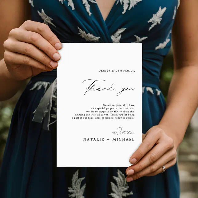 Simple Calligraphy Script Thank You Reception Card | Zazzle