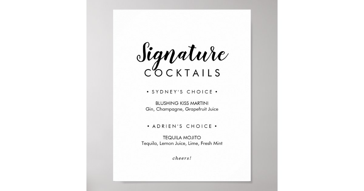Simple Calligraphy Signature Cocktails Sign | Zazzle