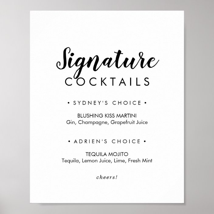 Simple Calligraphy Signature Cocktails Sign | Zazzle.com