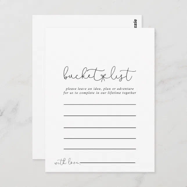 Simple Calligraphy Simple Bucket List Cards | Zazzle