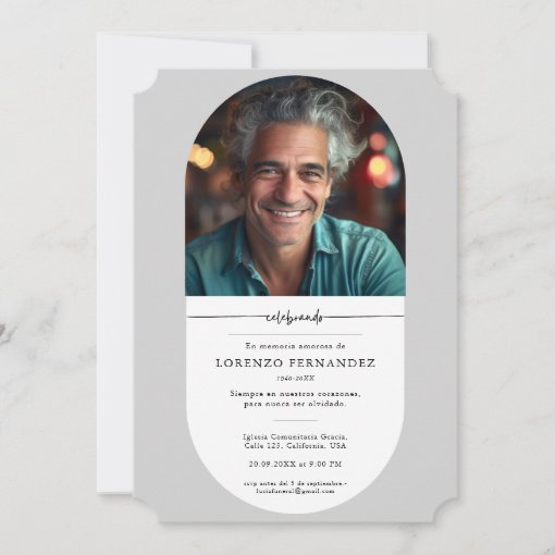 Simple Calligraphy Spanish Funeral Memorial Photo Invitation | Zazzle