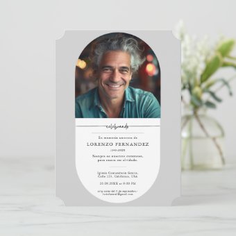 Simple Calligraphy Spanish Funeral Memorial Photo Invitation | Zazzle