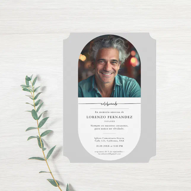Simple Calligraphy Spanish Funeral Memorial Photo Invitation | Zazzle