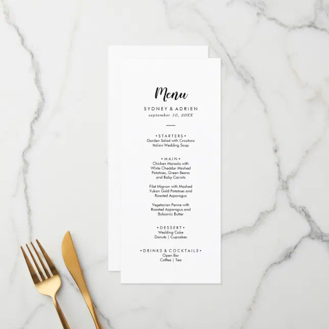 Simple Calligraphy Wedding Dinner Menu | Zazzle