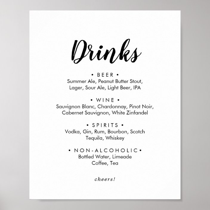 Simple Calligraphy Wedding Drinks Menu Sign | Zazzle.com