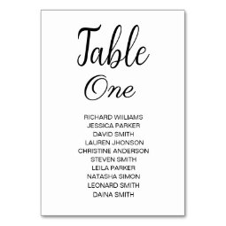 Simple calligraphy wedding guest name seatingchart table number | Zazzle