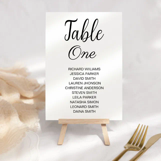 Simple calligraphy wedding guest name seatingchart table number | Zazzle