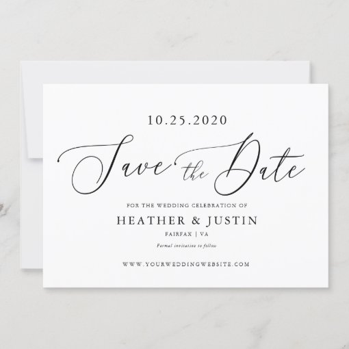 Simple Calligraphy Wedding Photo Save the Dates Invitation | Zazzle