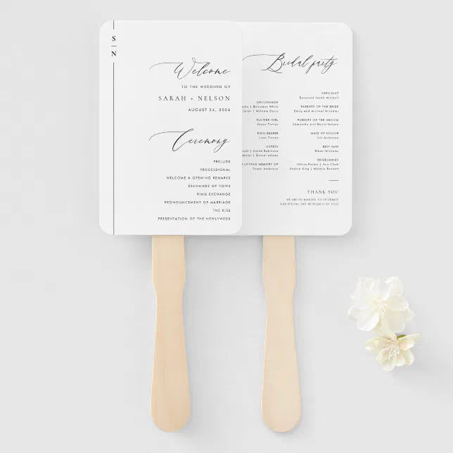 Simple Calligraphy Wedding Program Hand Fan | Zazzle
