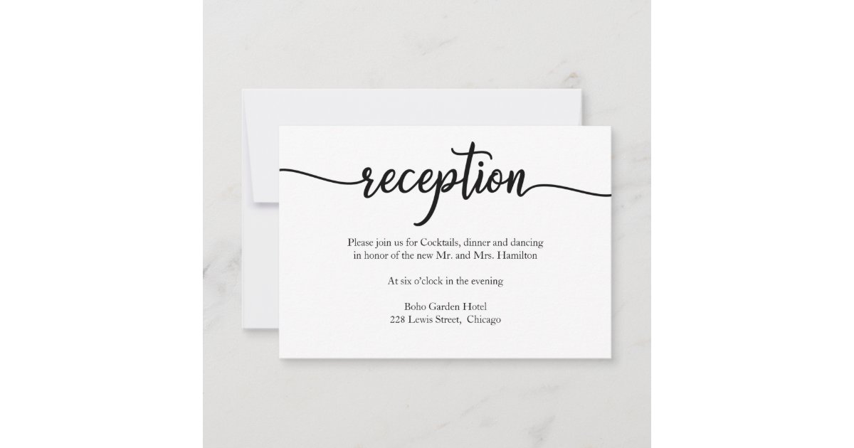 Simple Calligraphy Wedding Reception Card | Zazzle