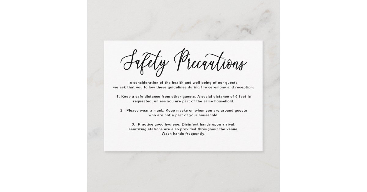 Simple Calligraphy Wedding Safety Precautions Enclosure Card | Zazzle