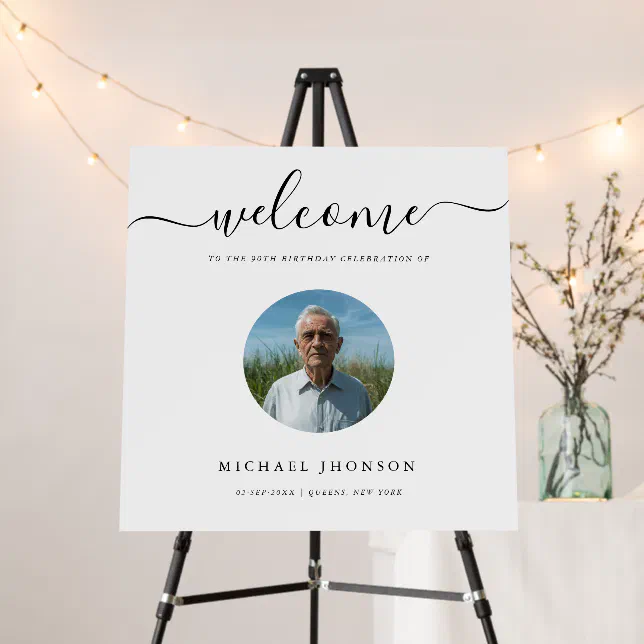 Simple Calligraphy Welcome Photo 90th Birthday Foam Board | Zazzle
