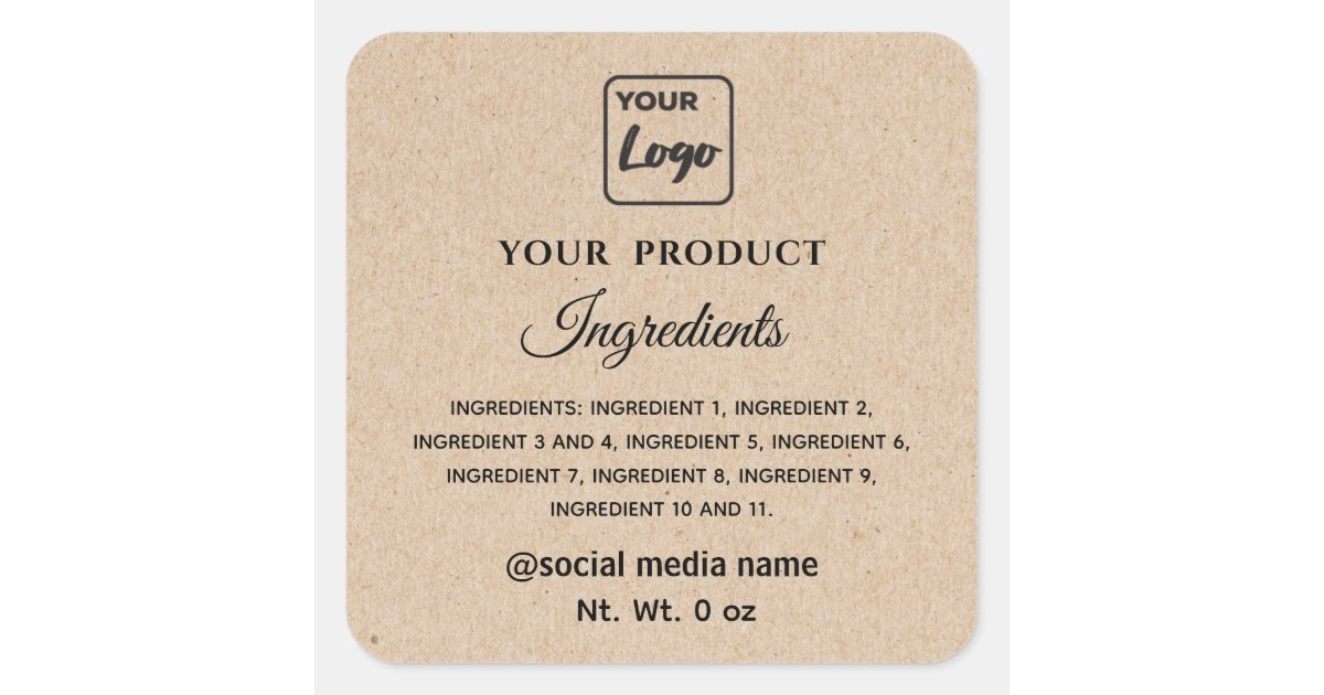 Simple cardboard look logo product ingredients square sticker | Zazzle
