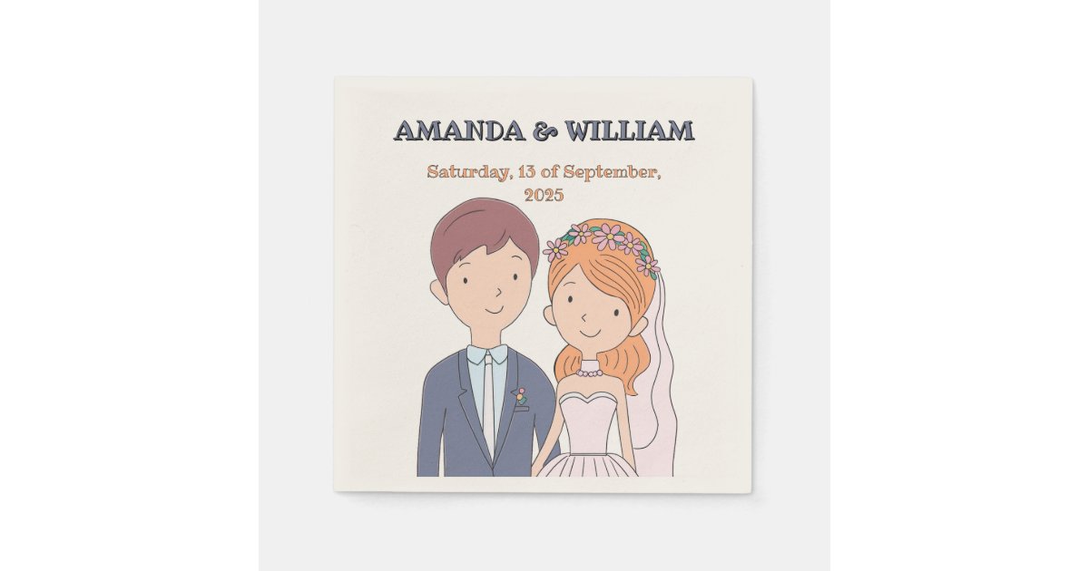 Simple, Cartoon-Iike Spouses Illustration Wedding Napkins | Zazzle