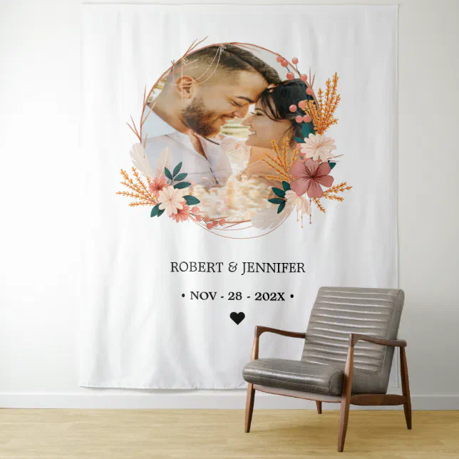 Simple Casual Wedding Welcome Sign with Photo Tapestry | Zazzle