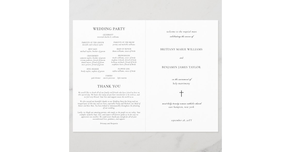 Simple Catholic Wedding Mass Ceremony Program | Zazzle