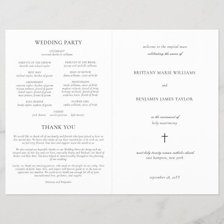 Simple Catholic Wedding Mass Ceremony Program | Zazzle