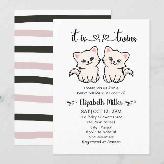 Simple Cats Twin Boy Girl Baby Shower Invitation | Zazzle