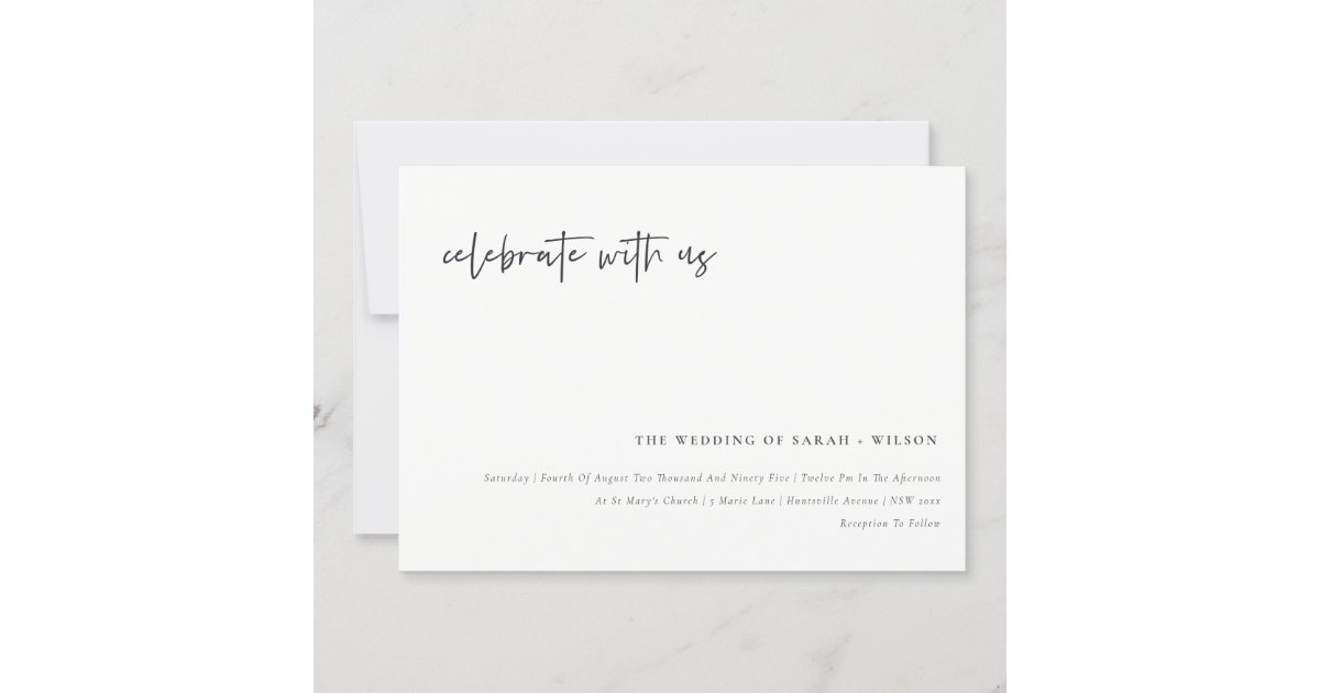 Simple Celebrate With Us Script Wedding Invite | Zazzle