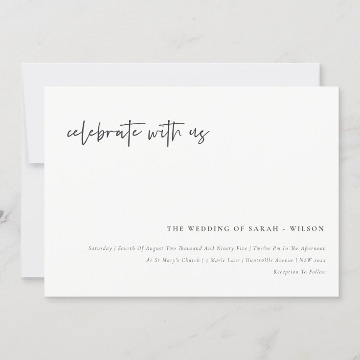Simple Celebrate With Us Script Wedding Invite | Zazzle