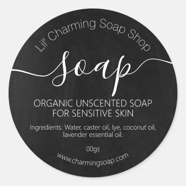 Simple Chalkboard Handmade Organic Vegan Soap Classic Round Sticker ...