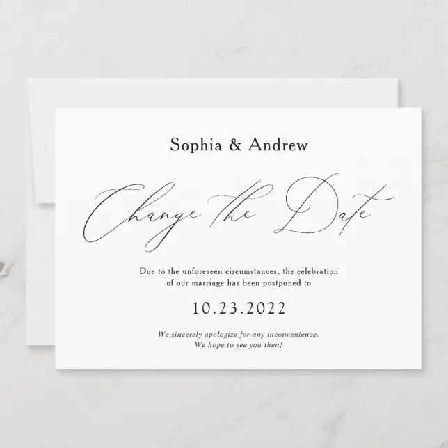 Simple Change the Date Wedding Postponed Invitation | Zazzle