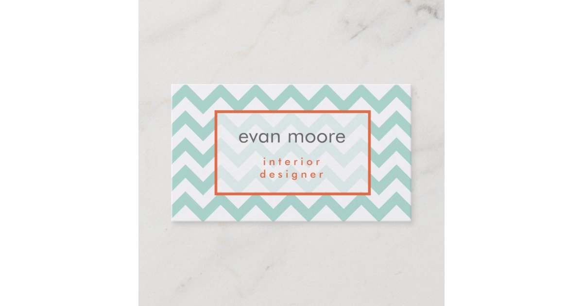 Simple Chevron Interior Design Business Card Teal | Zazzle