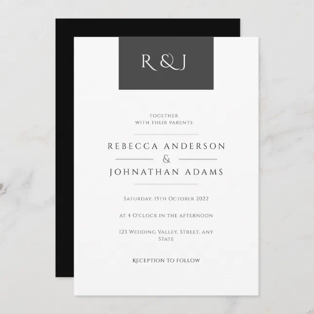 Simple Chic Black and White Monogrammed Wedding Invitation | Zazzle