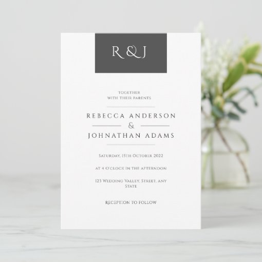 Simple Chic Black and White Monogrammed Wedding Invitation | Zazzle