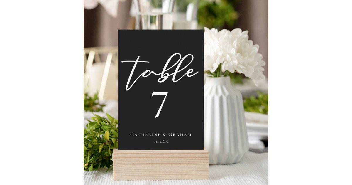 Simple Chic Black Wedding Table Number Card | Zazzle